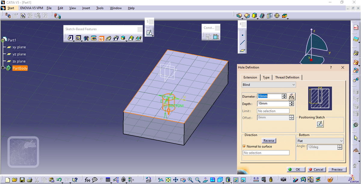 CATIA Create A Hole In A Cuboid