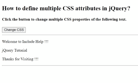 How To Define Multiple CSS Attributes In JQuery 